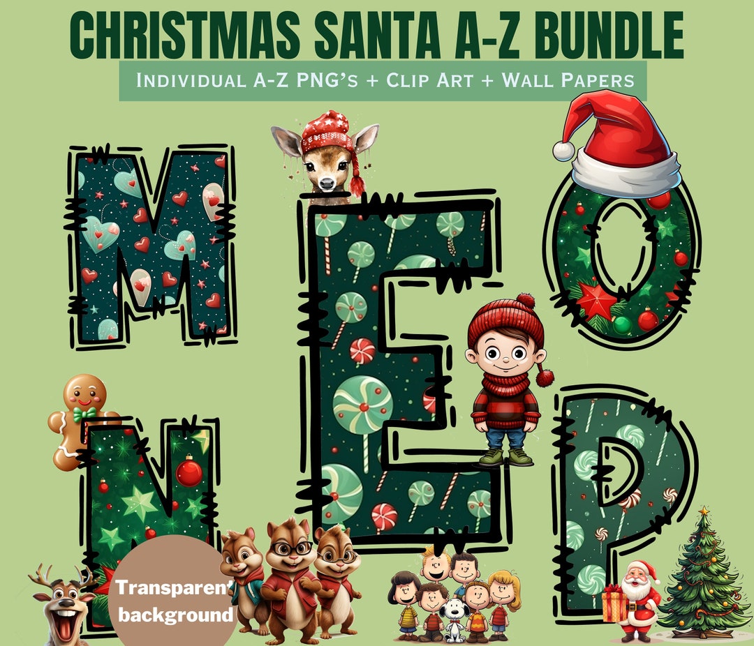 Christmas Clip Art Doodle Letters and Numbers, Big Small Alphabet Set ...