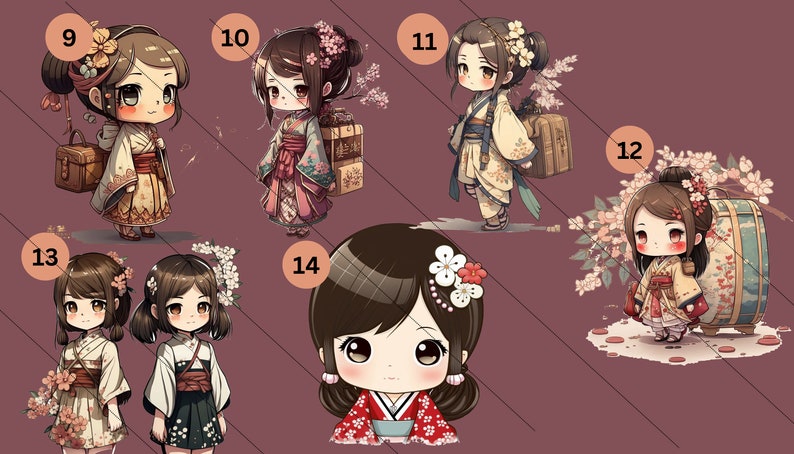 Chinese Girl Chibi Clipart Cute Classic Chibi Girl Vintage - Etsy