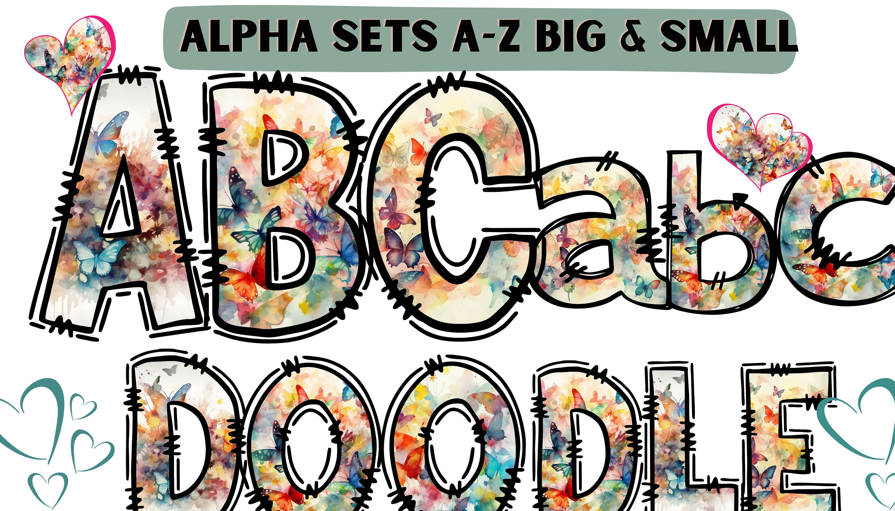 Watercolor Butterfly Alphabet PNG, Doodle Alpha, PNG, Doodle ...
