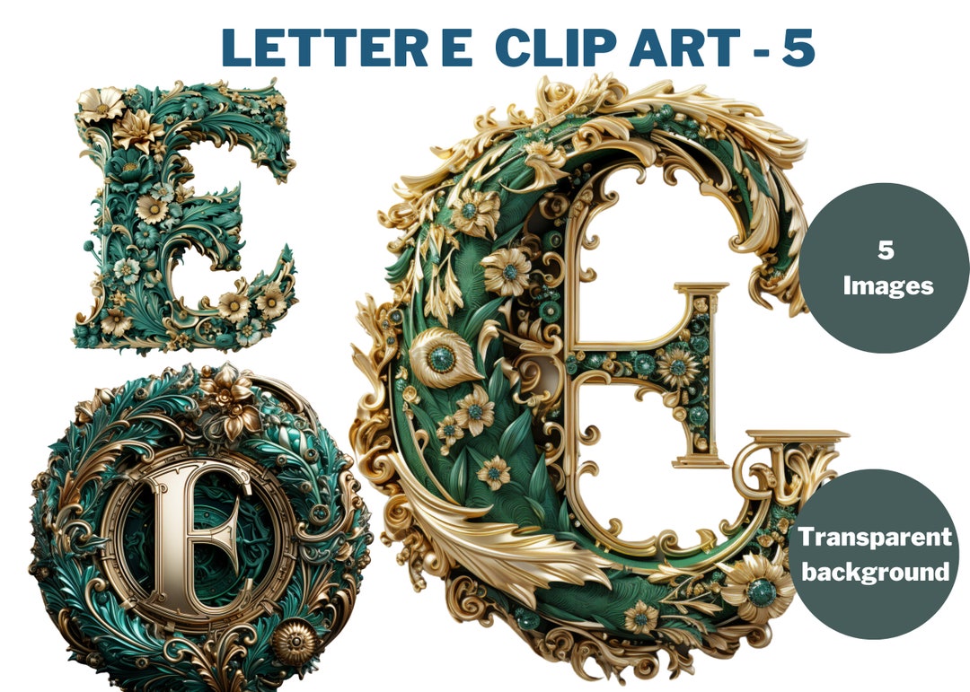 Gold Metallic Printable Alphabet Letter E Commercial Use Fonts Monogram ...