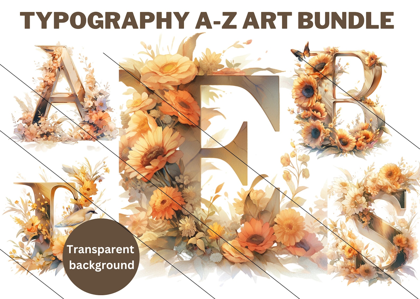 Alphabet Watercolor Png 26 Floral Letters Clipart Digital - Etsy