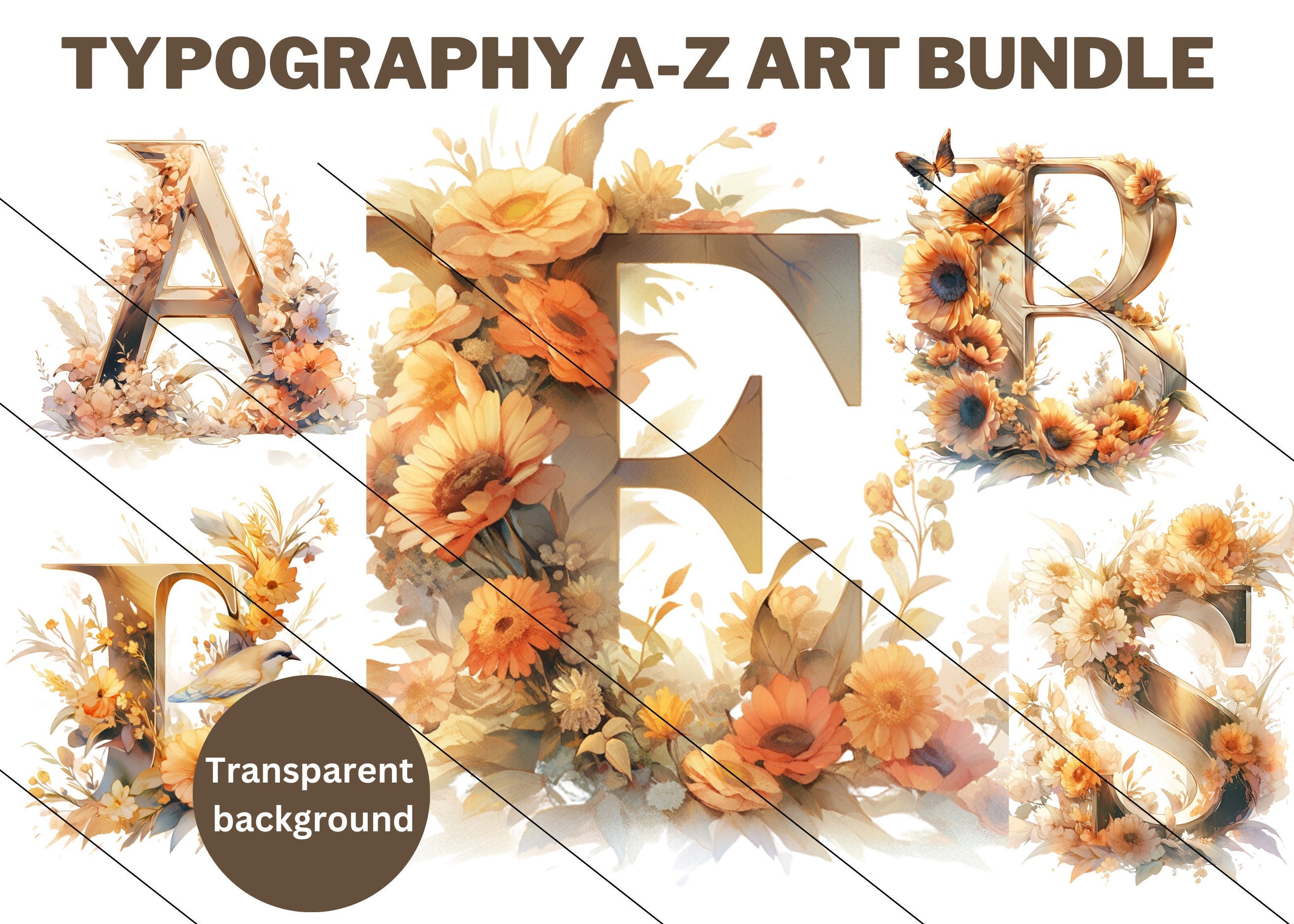 Alphabet Watercolor Png 26 Floral Letters Clipart Digital - Etsy