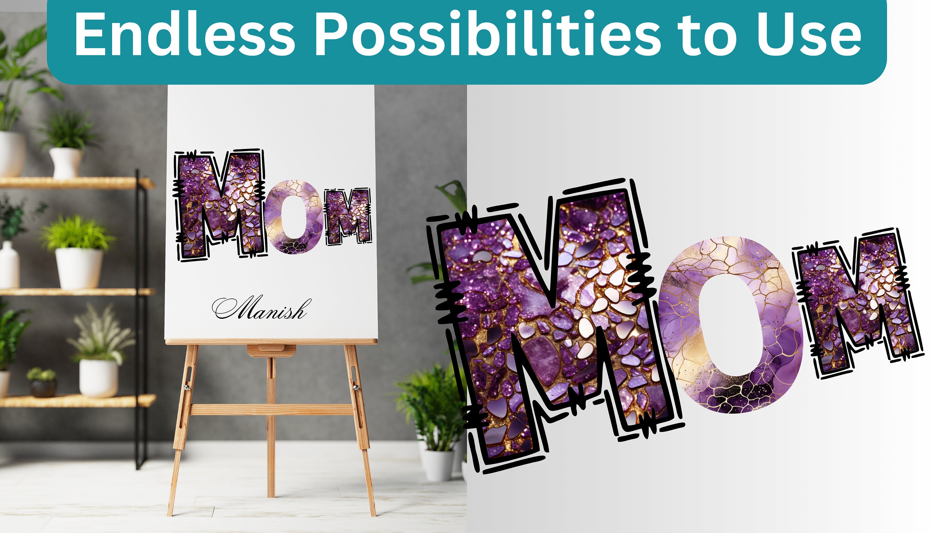 Hot Purple Glitter Watercolor PNG Letters, Doodle Sublimation Alphabet ...