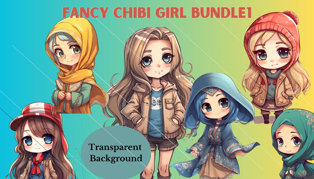 Western Girl Chibi Clipart Bundle, Cute Classic Little Girl, Vintage ...