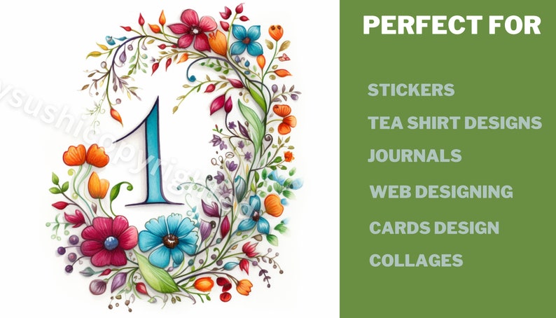 Floral Print Doodle Numbers PNG Bundle, Flowers Print, Design Hand ...