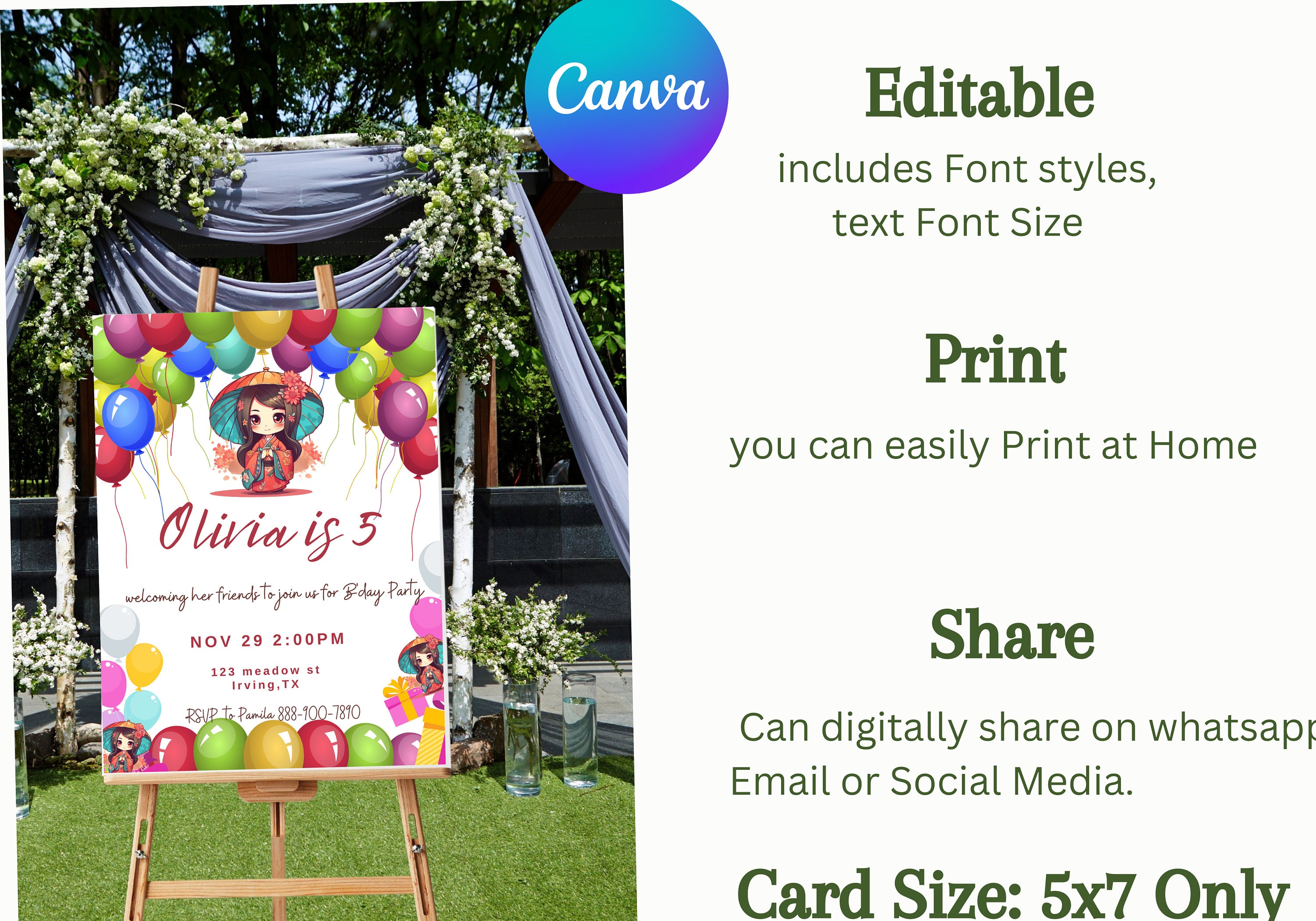 Editable Chibi Card Birthday Girl Invitation Chibi Birthday - Etsy