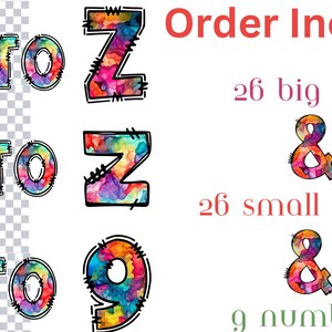 Rainbow Ink Watercolor PNG Letters, Doodle Sublimation Alphabet Bundle ...