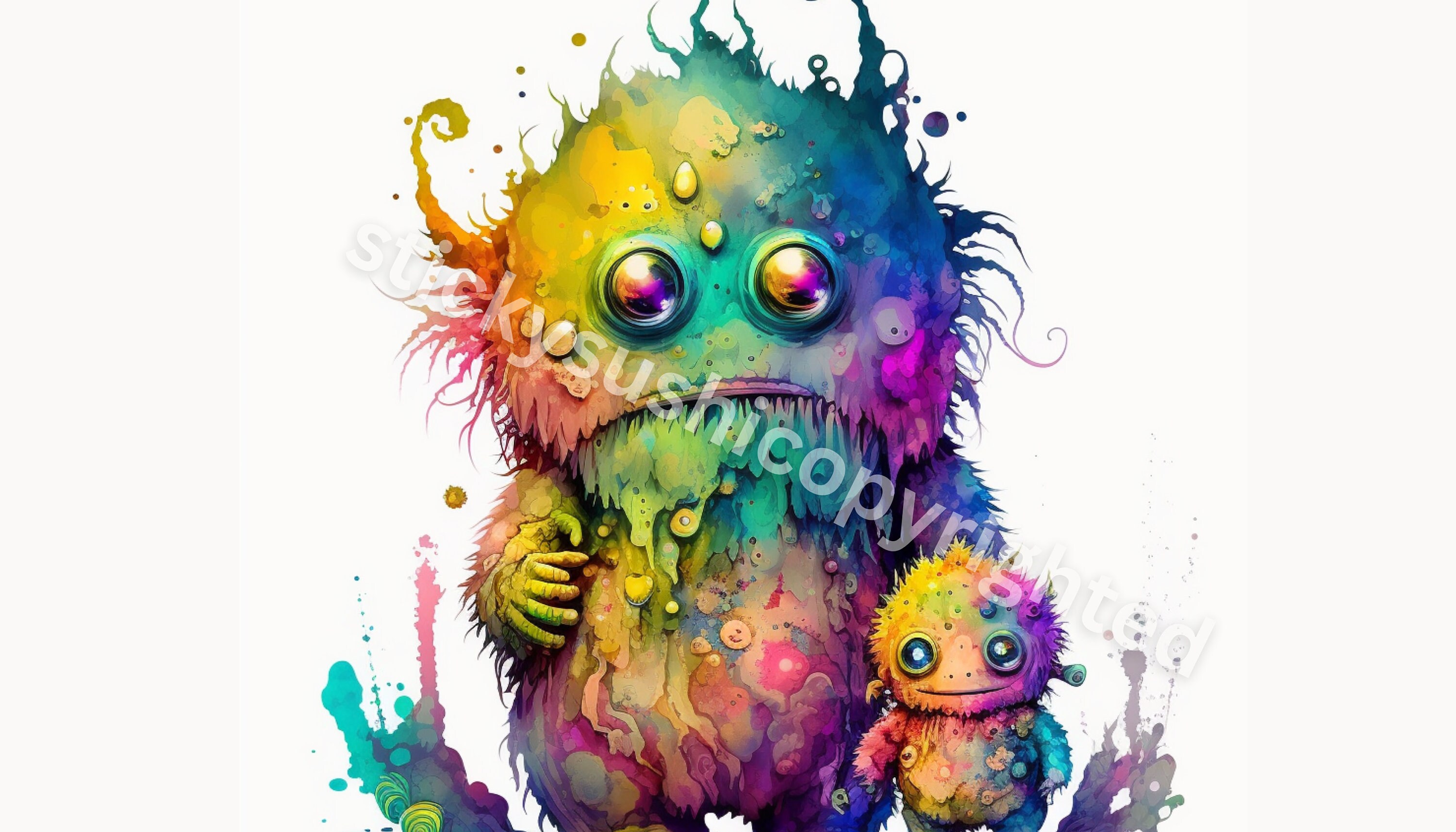 Cute Monster Watercolor Clipart Part 2 - 18 PNG - Digital Paper Craft ...