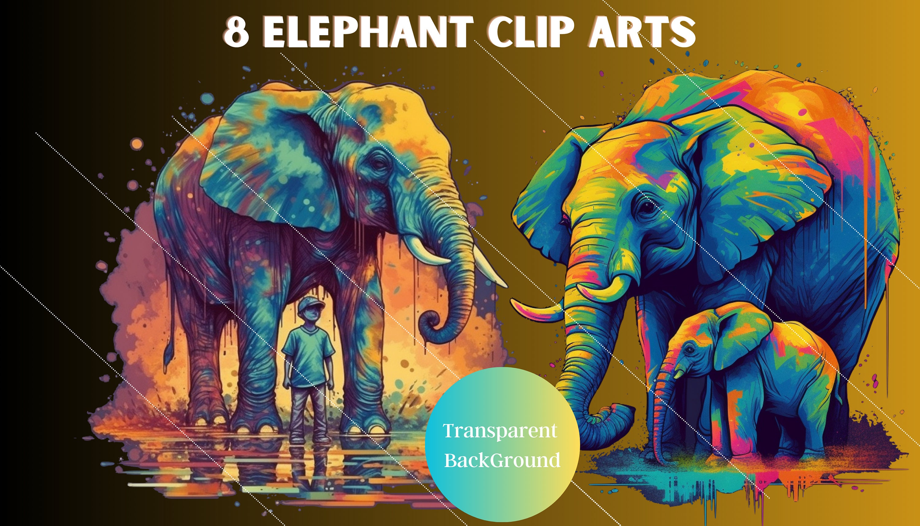 Rainbow Elephant Clipart 8 High Quality PNG Scrapbooking, Digital Paper ...