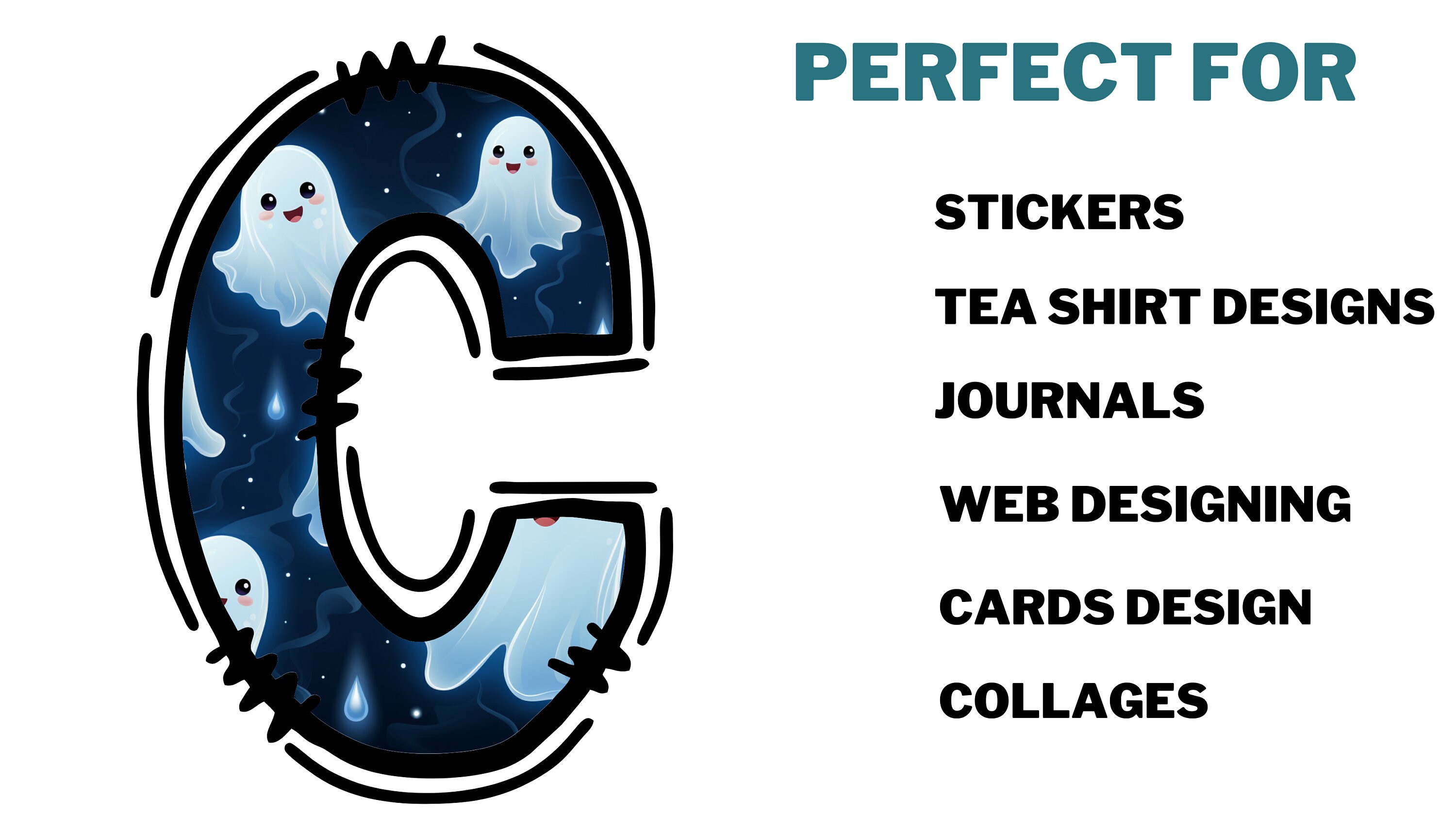 Ghost Watercolor PNG Letters, Doodle Sublimation Alphabet Bundle,png ...