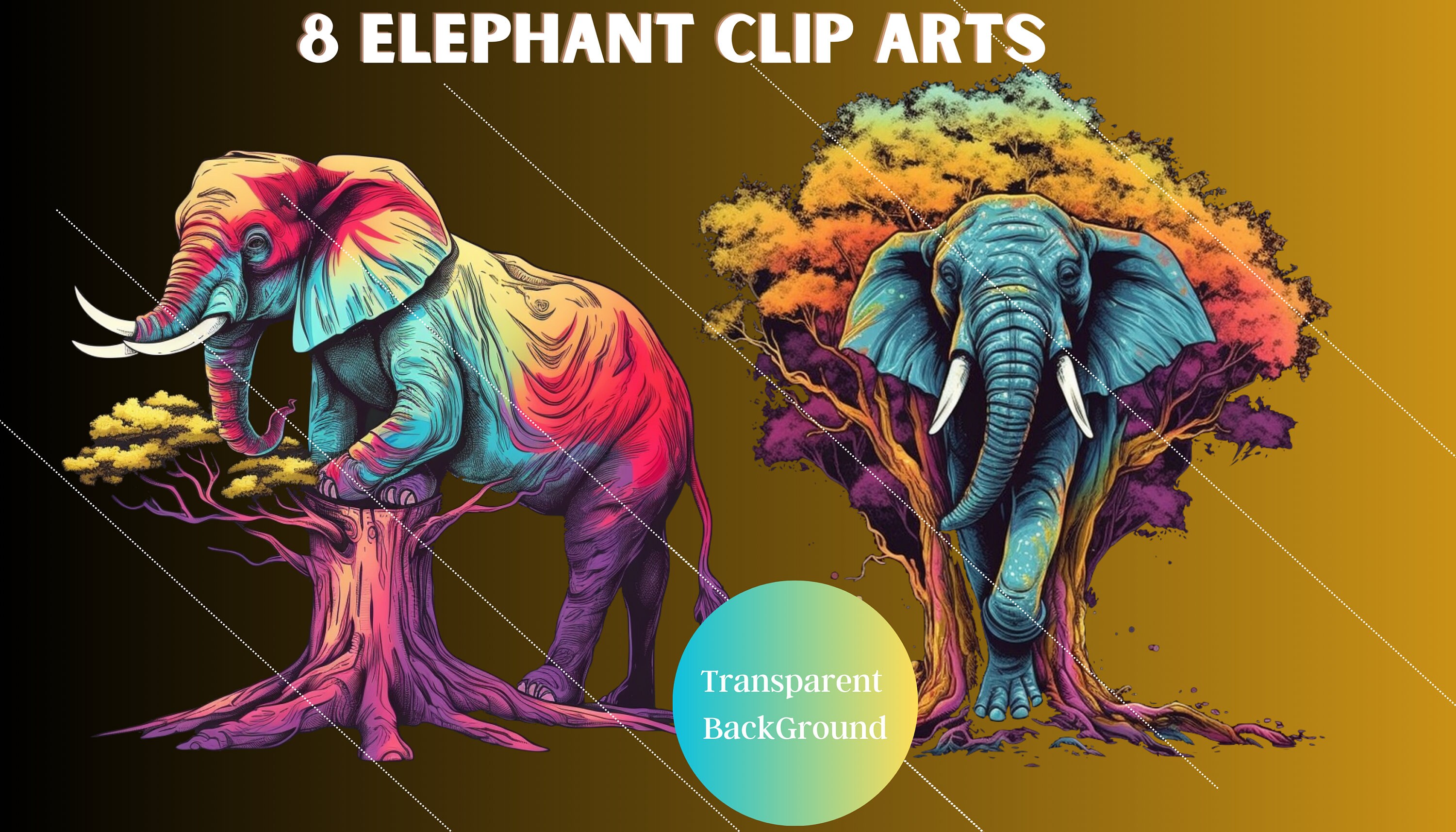 Rainbow Elephant Clipart 8 High Quality PNG Scrapbooking, Digital Paper ...
