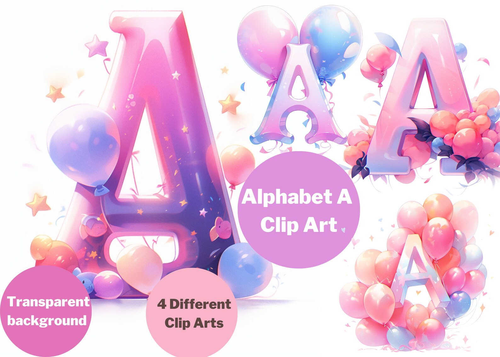 Alphabet A Children Birthday Letter 3 Clipart PNG Bundle, Party Letters ...