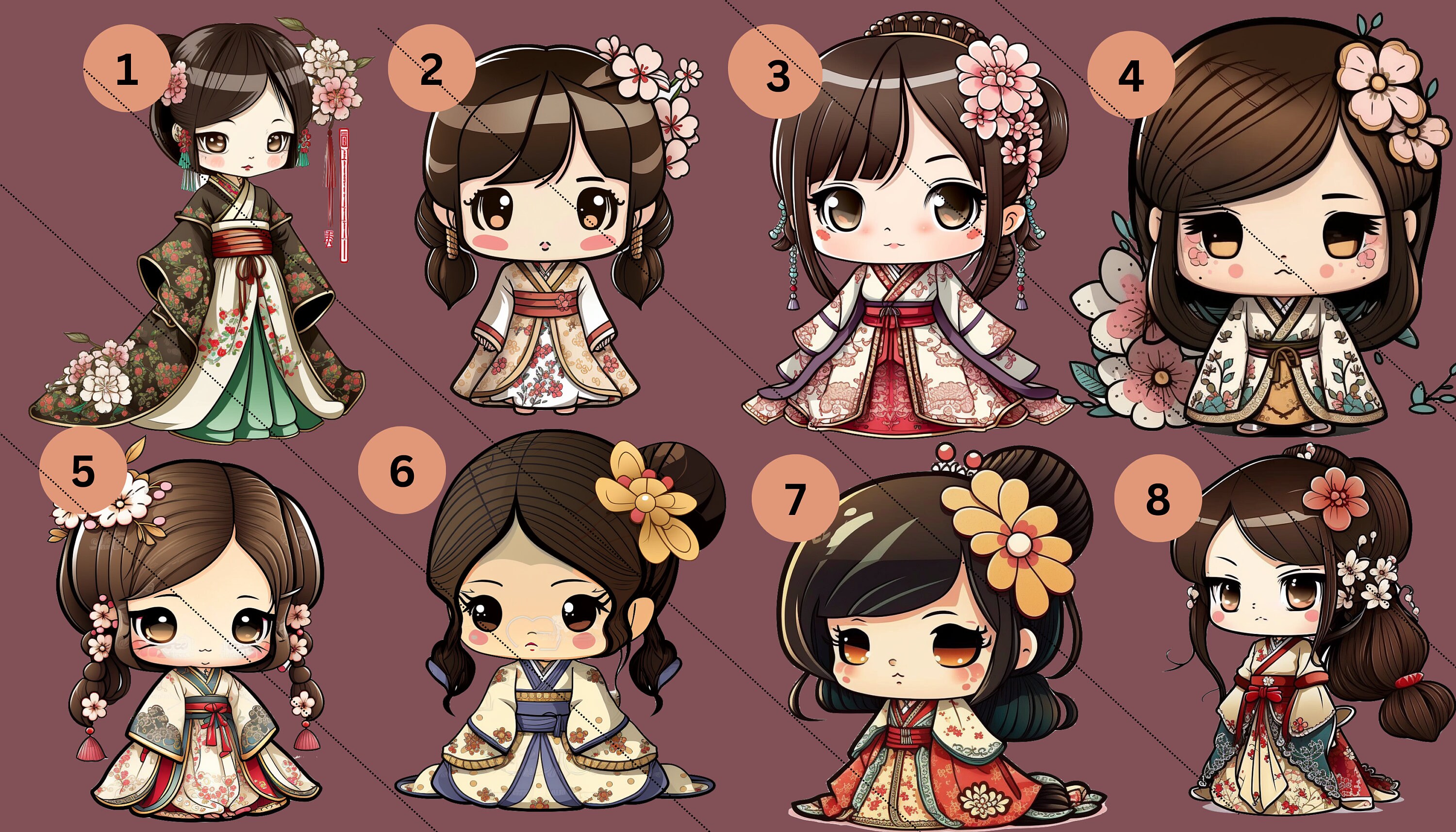 Chinese Girl Chibi Clipart Cute Classic Chibi Girl Vintage - Etsy