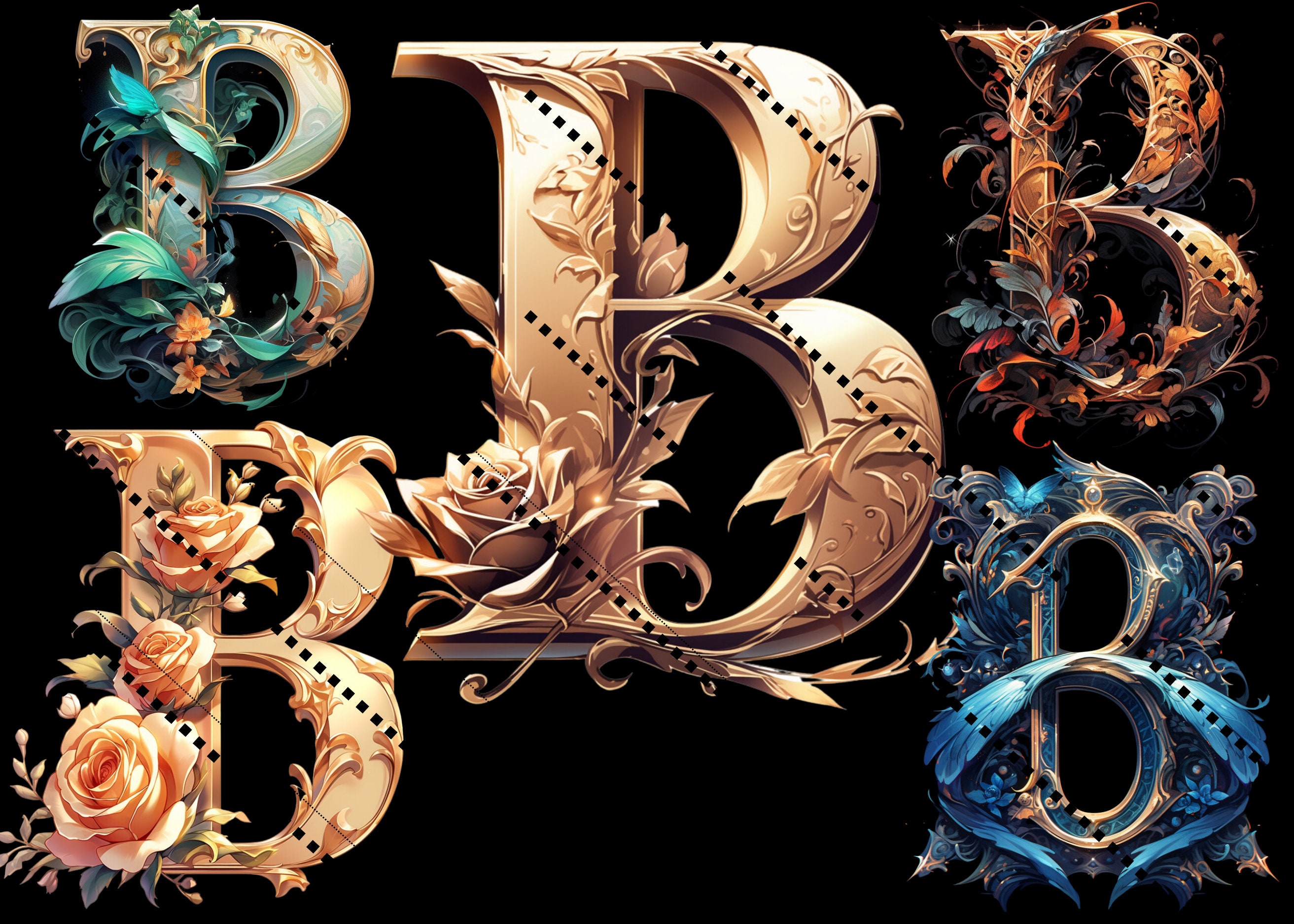 Floral Printable Alphabet Letter B Unlimited Commercial Use Fonts ...