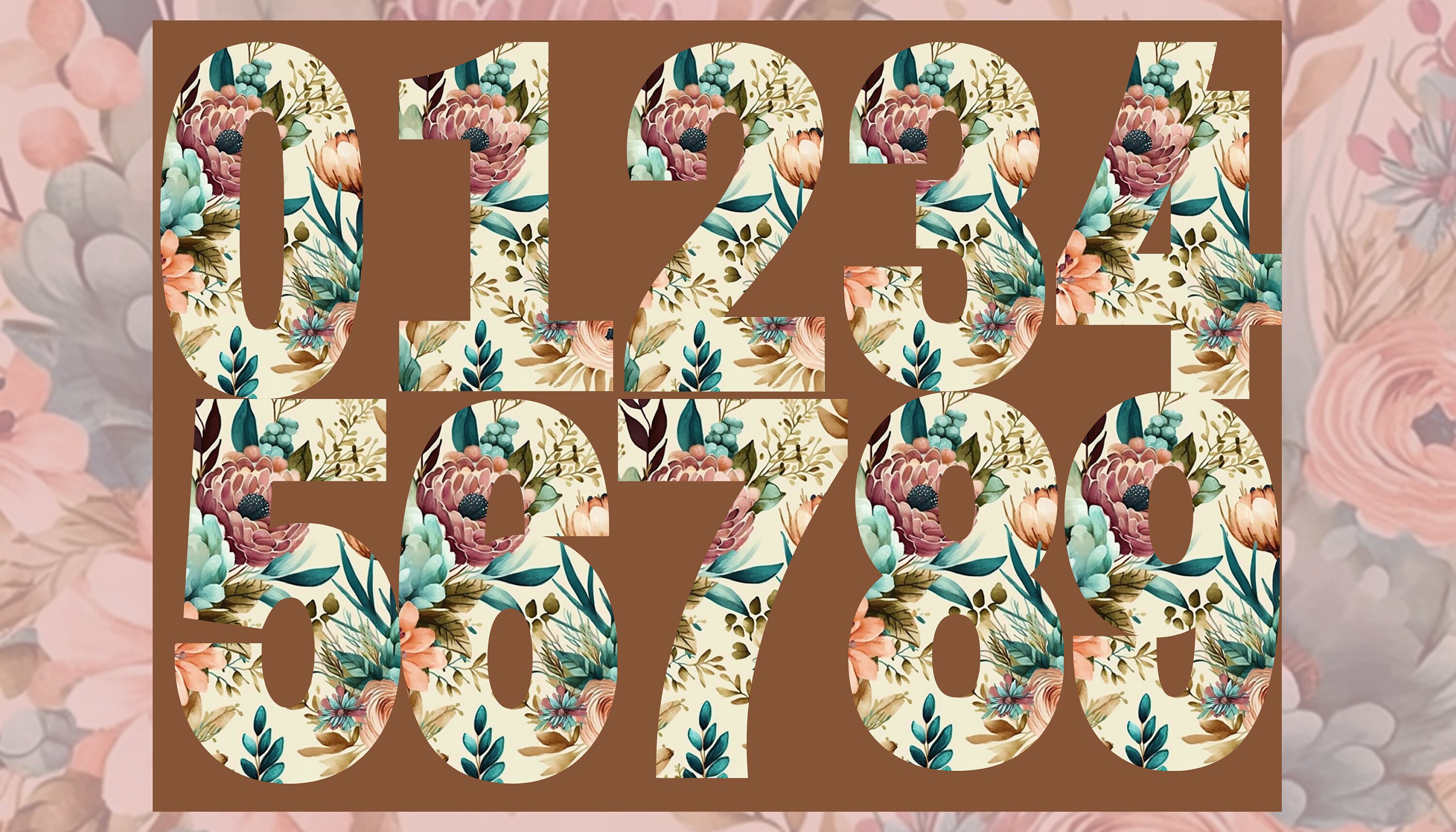 5 Floral Print Doodle Numbers PNG Bundle, Flowers Print, Design Hand ...