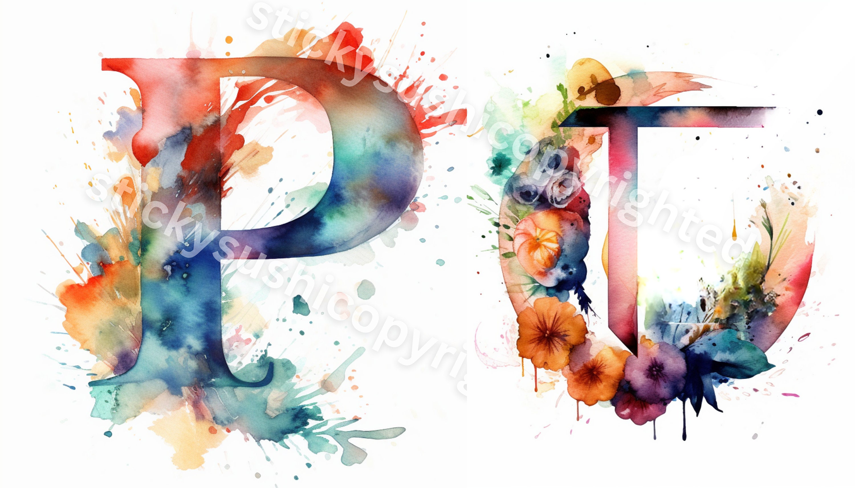 Alphabet Watercolor Png, 26 Floral Letters Clipart, Digital Print ...