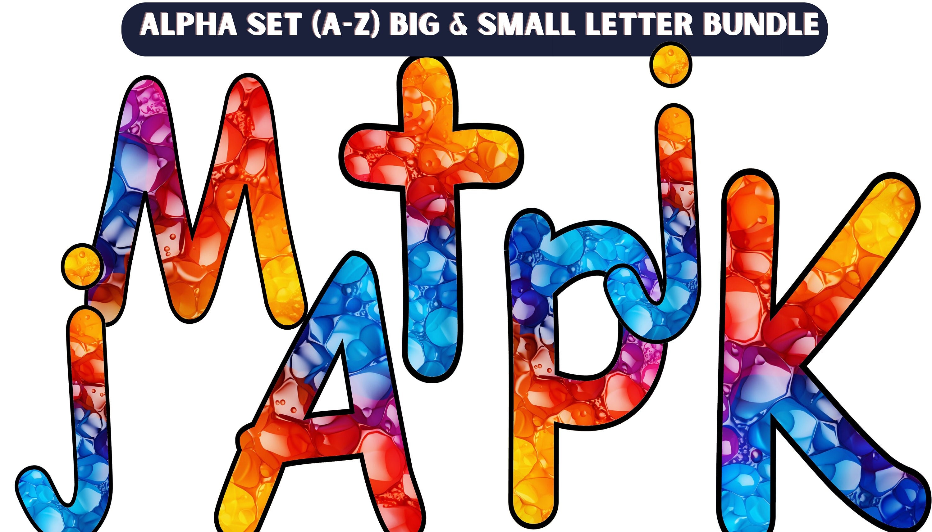 Rainbow Pebble Watercolor PNG Letters, Doodle Sublimation Alphabet ...