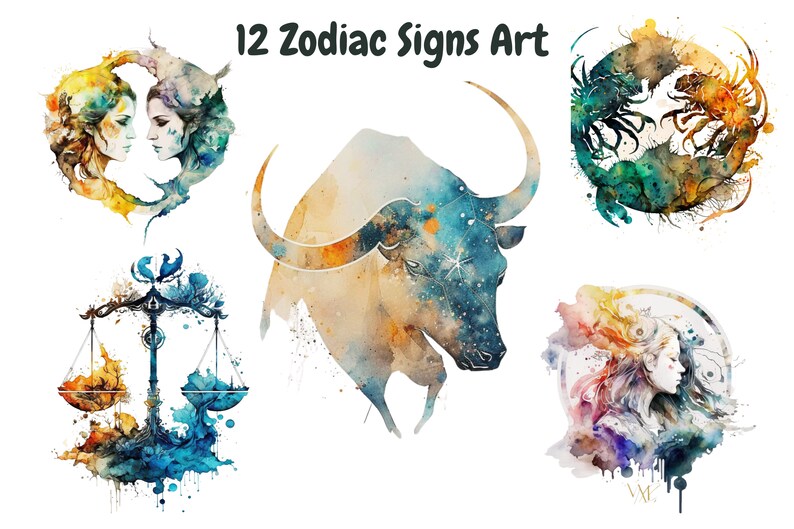 Zodiac Signs Clipart - 12 - Astrology Clip Art | Digital Paper Craft ...