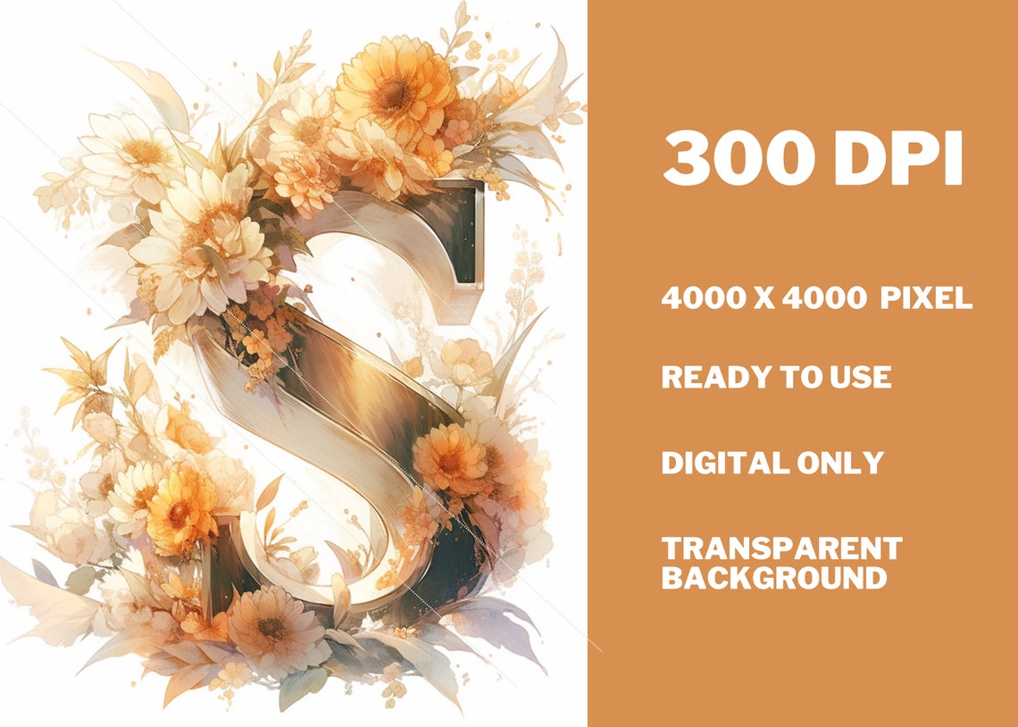 Alphabet Watercolor Png 26 Floral Letters Clipart Digital - Etsy
