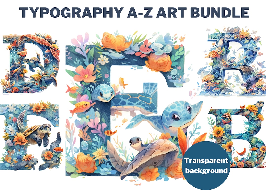 Alphabet Sea Turtle Png, 26 Underwater Letters Clipart, Digital Print ...