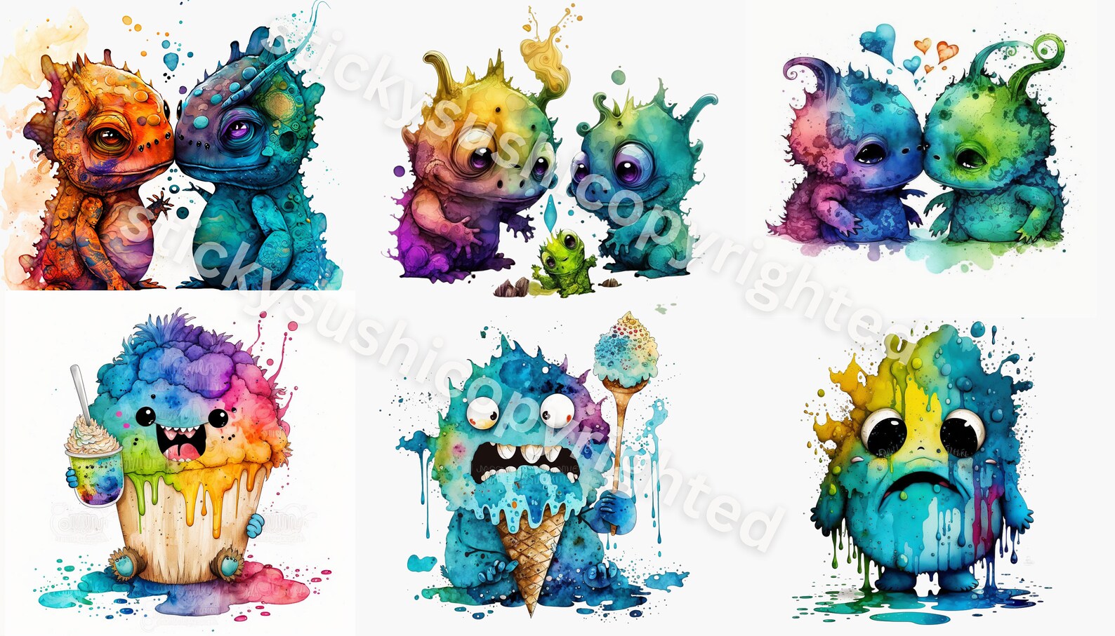 Cute Monster Watercolor Clipart Part 2 - 18 PNG - Digital Paper Craft ...