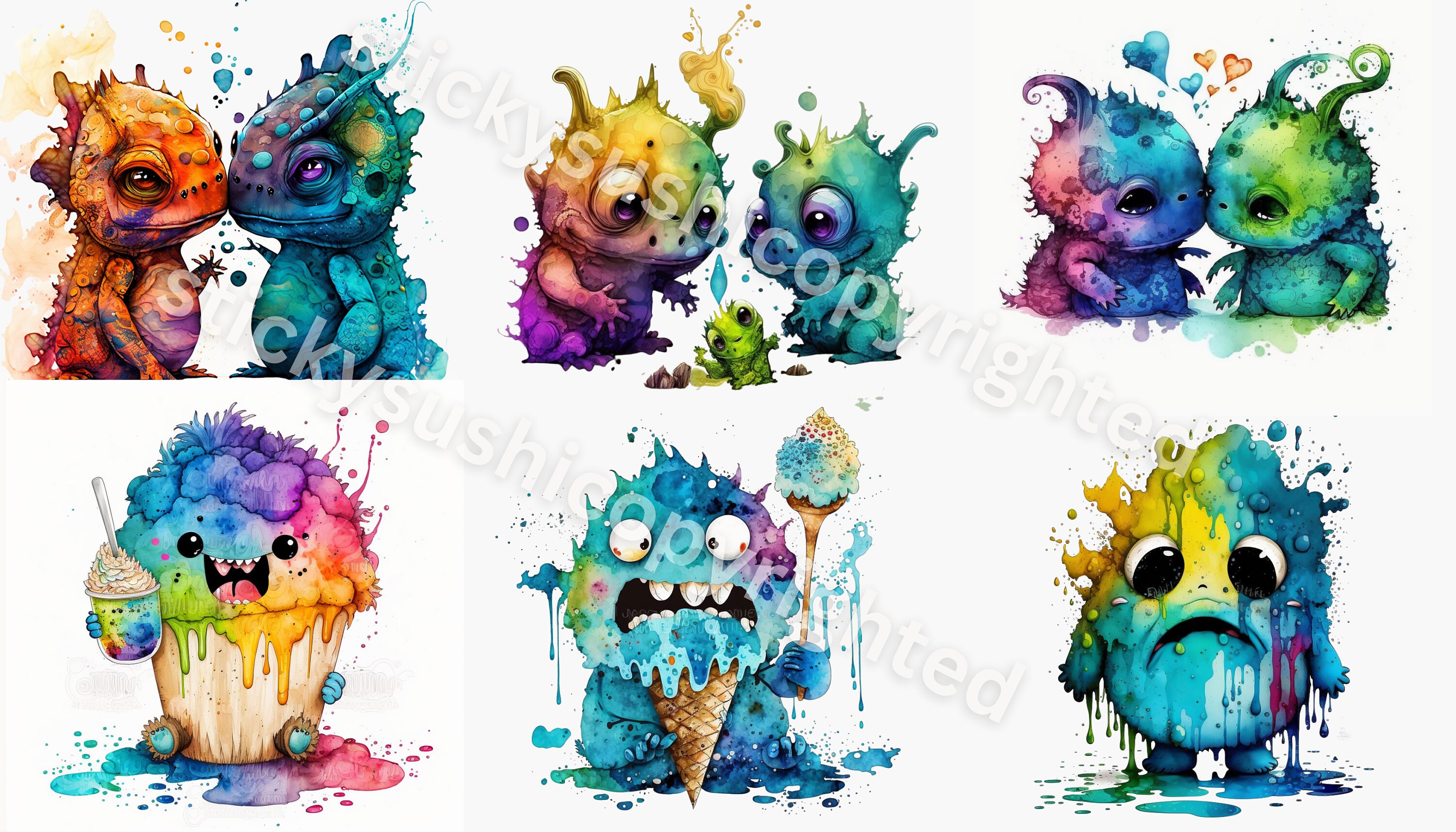 Cute Monster Watercolor Clipart Part 2 - 18 PNG - Digital Paper Craft ...