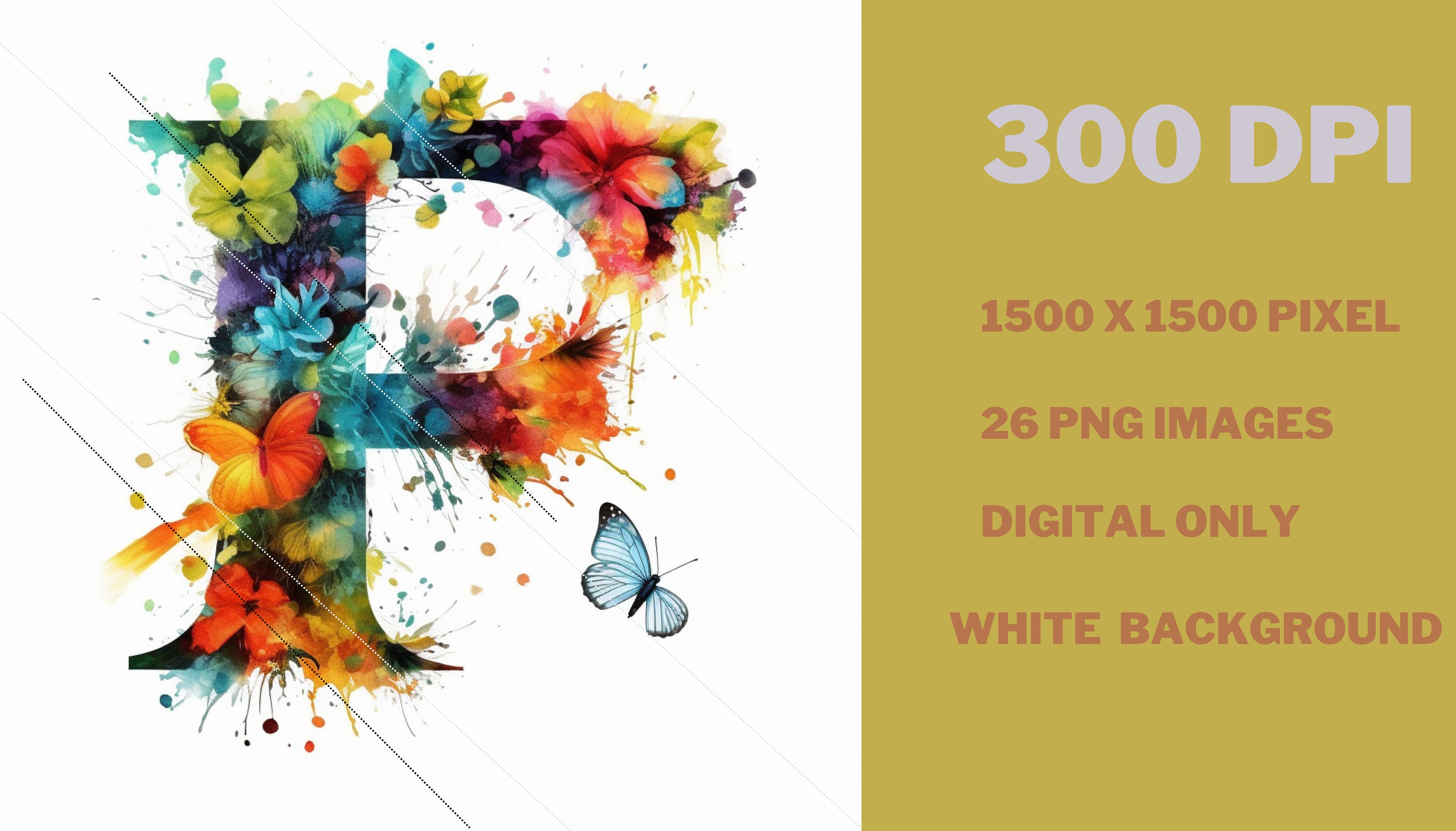 Alpha Butterfly Rainbow Png, 26 Floral Letters Clipart, Digital Art ...