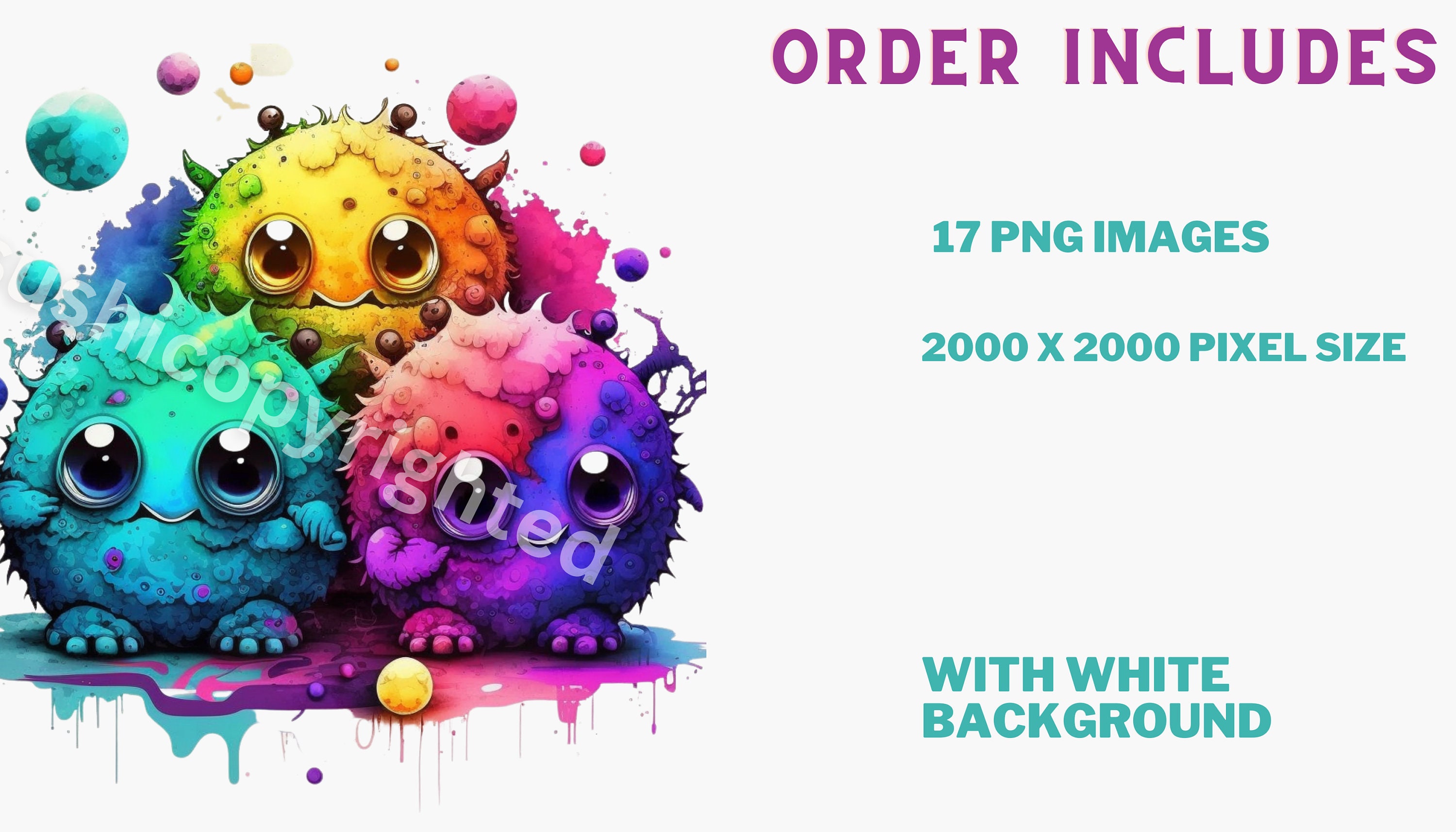 Cute Monster Watercolor Clipart Part 2 - 18 PNG - Digital Paper Craft ...