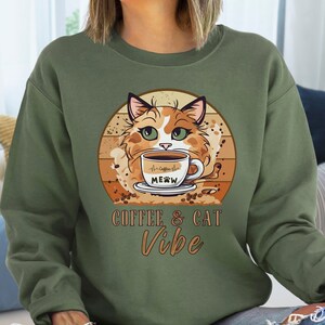 Cute Calico Cat Sweatshirt, Cat and Coffee Lover Sweater, Calico Cat ...