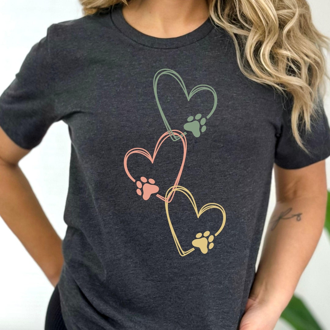 Dog Paw Shirt for Dog Lover Gift for Women, Heart Paw Print T Shirt ...