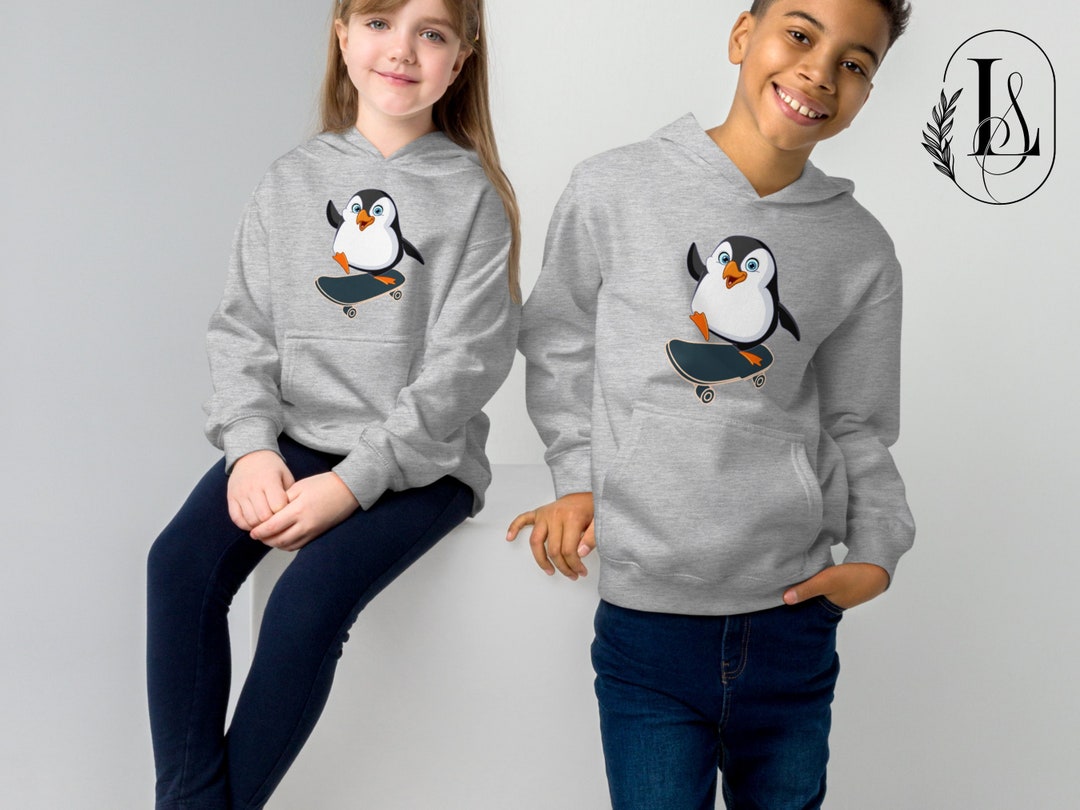 Skating Penguin Kids Hoodie, Cute Youth Sweatshirt, Gift Idea - Etsy