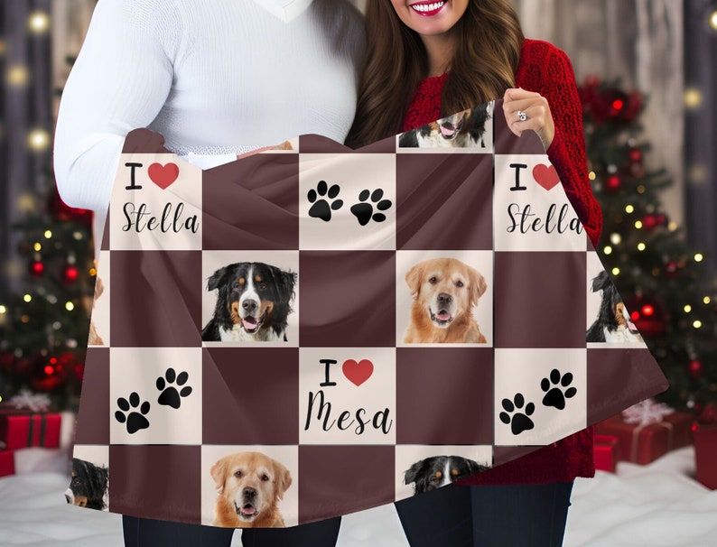 Custom Pet Photo Checkered Blanket, Personalized Dog Cat Face Blanket ...