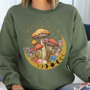 Cottage Core Mushroom Moon Phase Sweatshirt Mushroom Spiritual Hoodie ...
