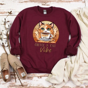 Cute Calico Cat Sweatshirt, Cat and Coffee Lover Sweater, Calico Cat ...