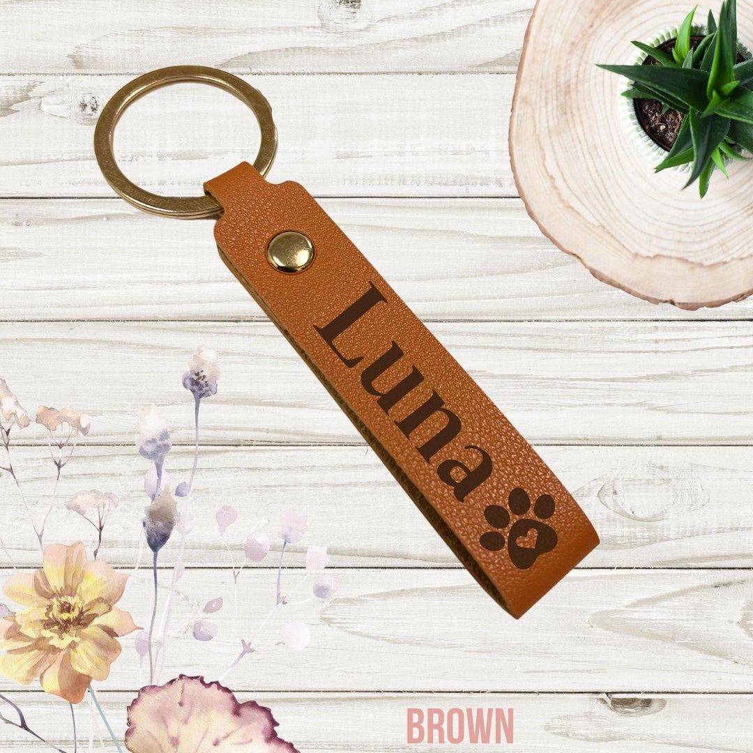 Personalized Leather Dog and Cat Keychain Custom Engraved Pet Name ...