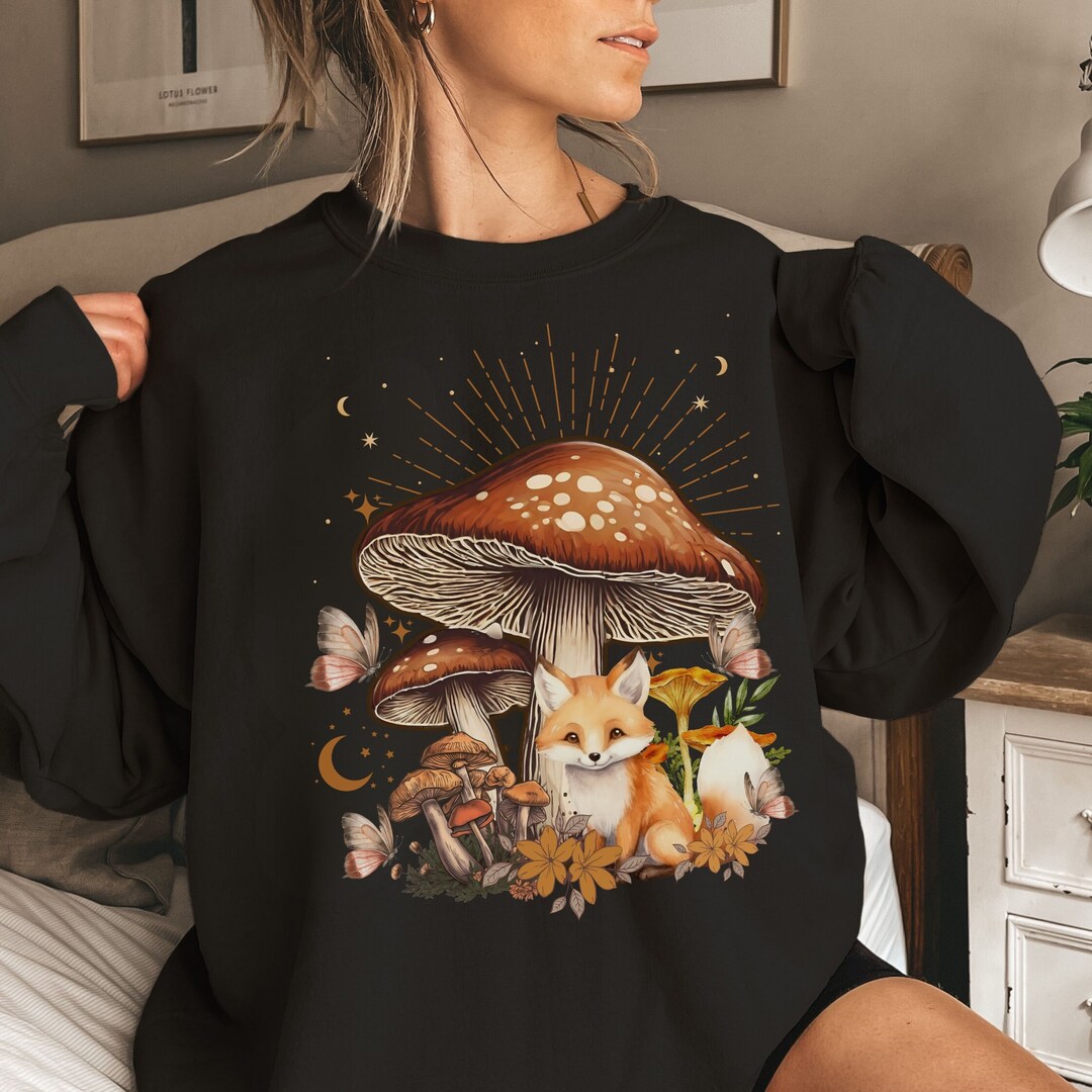 Cottagecore Fox Sweatshirt for Women, Vintage Mushroom Sweater, Cottage ...