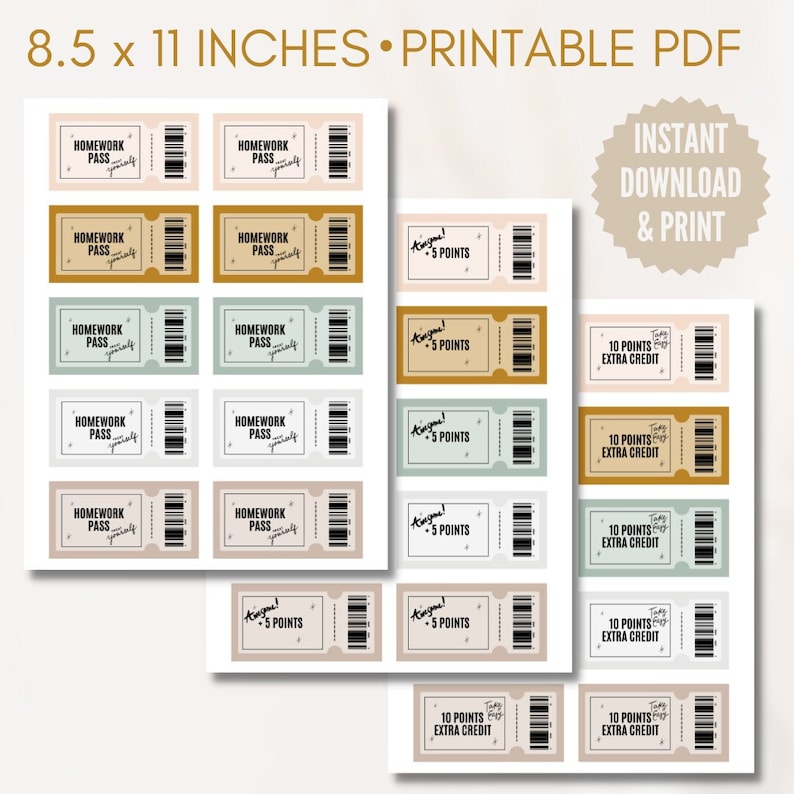 Printable Classroom Reward Coupons Homework Pass Coupons Extra Credit ...