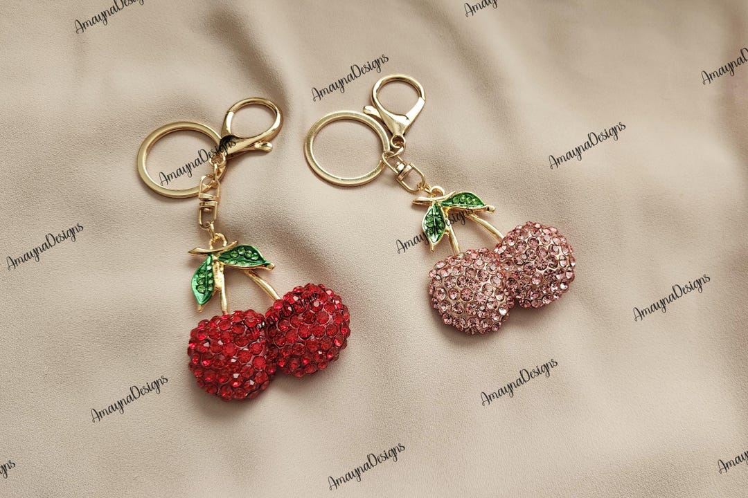 Dazzling Rhinestone Cherry Charm: Kawaii Keychain Bag Trinket - Etsy