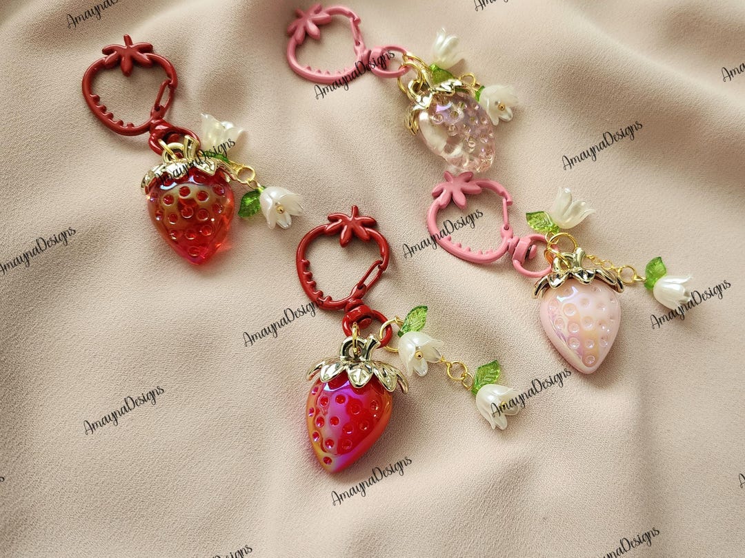 Strawberry Keychain/coquette Strawberry Charms/tablet Fruit Charms ...
