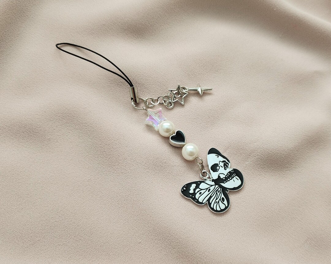 Skull Butterfly Phone Charm: Gothic Skeleton Lanyard - Etsy