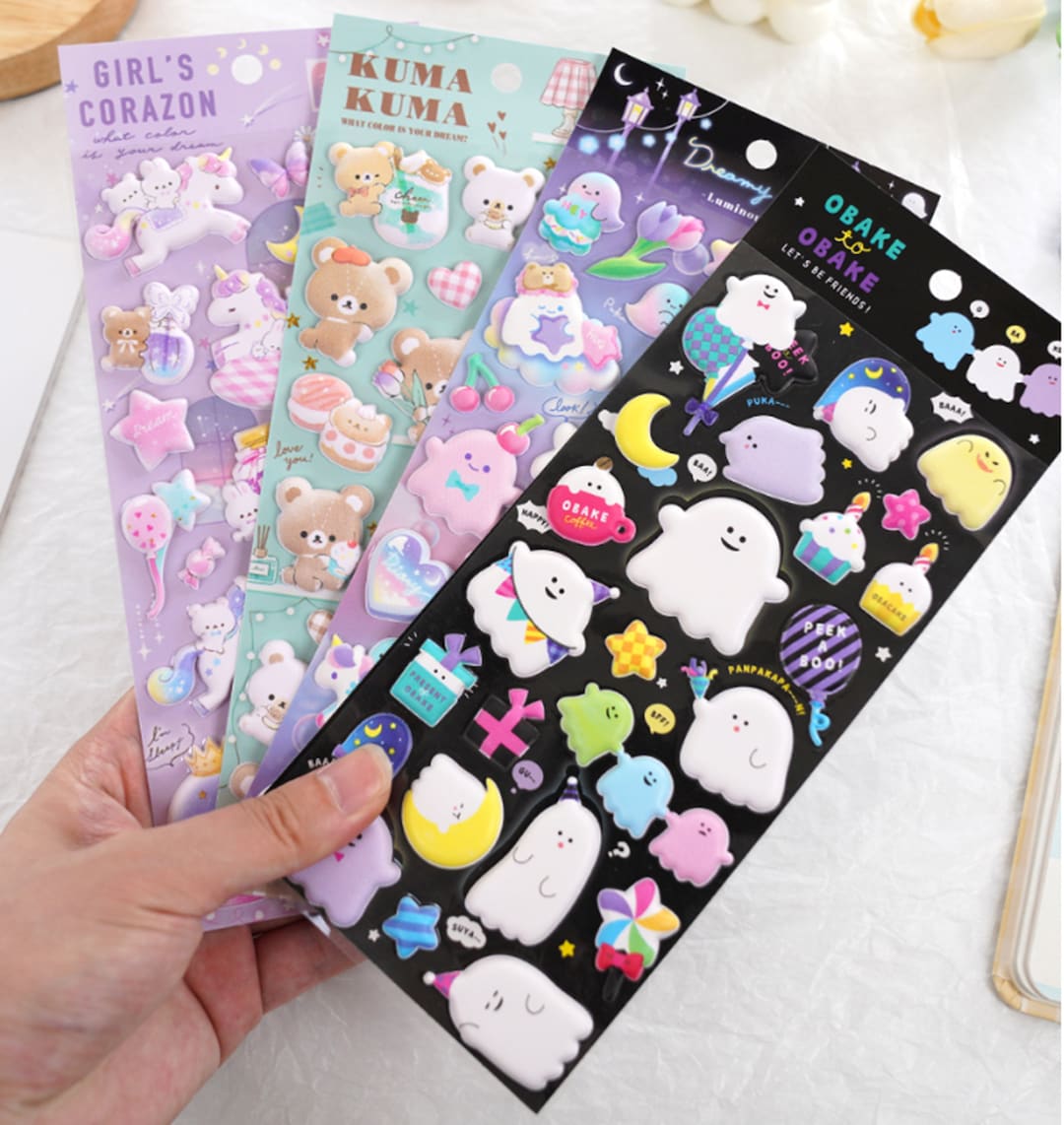 3D Obake Puffy Cartoon Stickers / Glow-in-the-dark for Phone Water ...