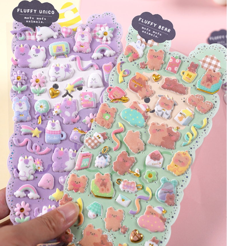 3D Fluffy Bear Rabbit Puppy Unico Stickers / Kawaii Deco Stickers for ...