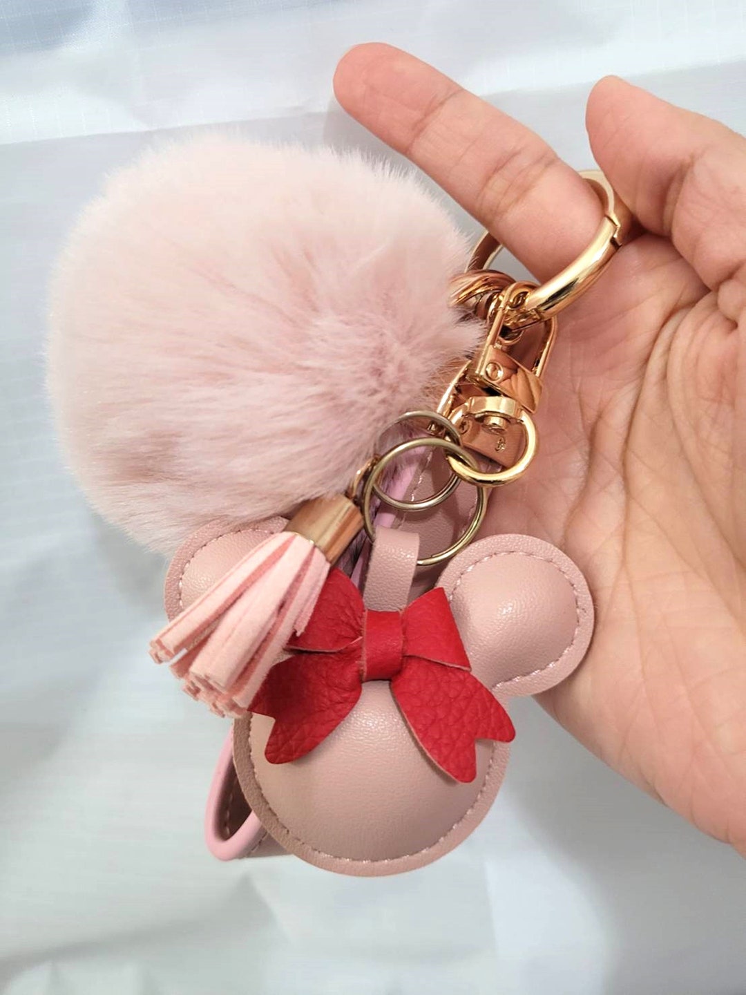 Custom Minnie-shaped Leather Keychain, Bag Charm, Choose Your Own Pom ...