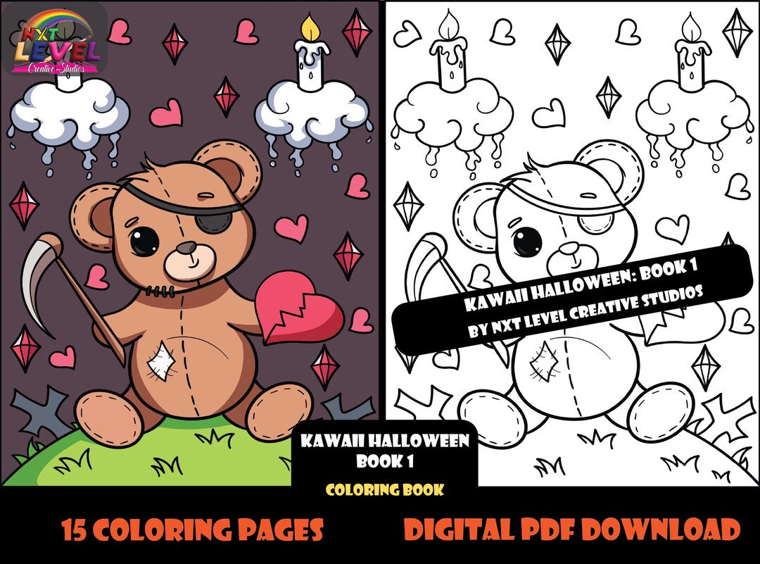 Digital Coloring Pages: Kawaii Halloween Book 1 by NXT Level / - Etsy