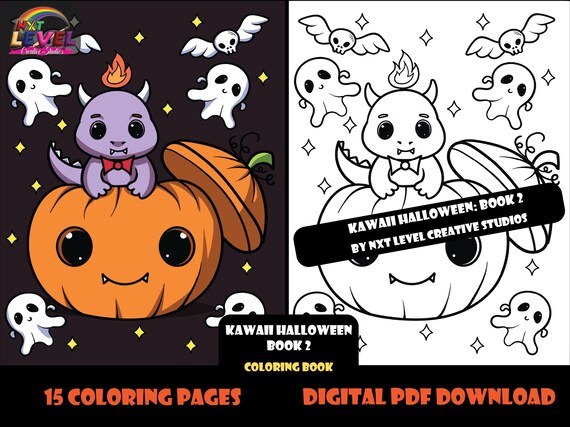 Digital Coloring Pages: Kawaii Halloween Book 2 by NXT Level / - Etsy