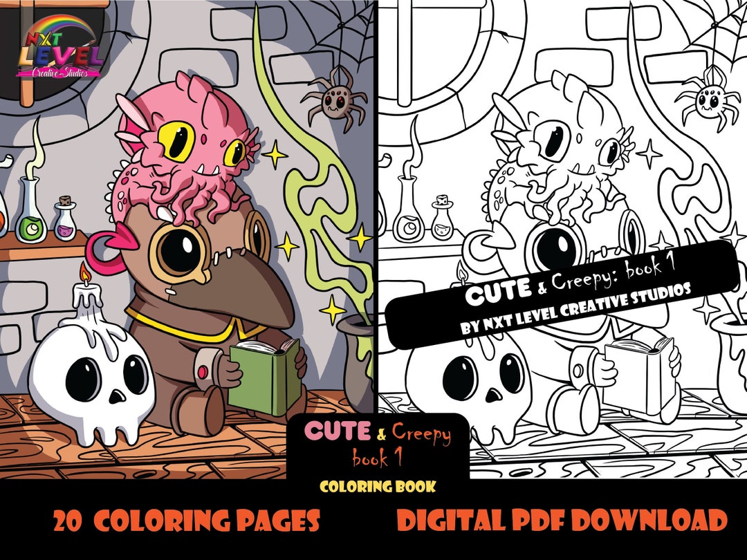 Digital Coloring Pages: Cute and Creepy Adult Coloring Book 1 by NXT ...