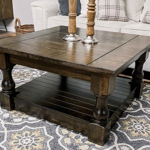 Rustic Baluster Rectangle Farmhouse Coffee Table Khaki Painted - Etsy