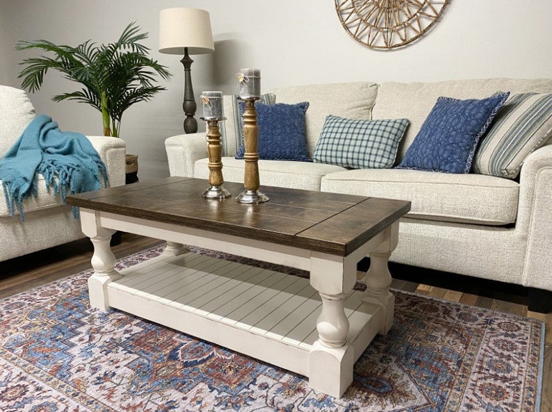 Rustic Baluster Rectangle Farmhouse Coffee Table Distressed Dark Brown ...