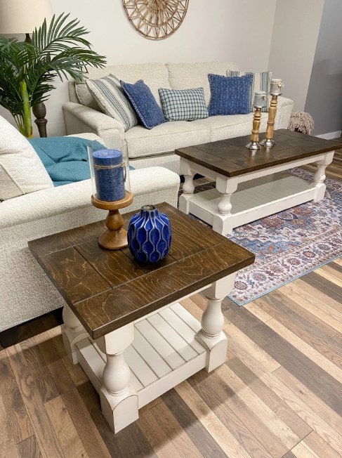 Rustic Baluster Rectangle Farmhouse Coffee Table Distressed Dark Brown ...