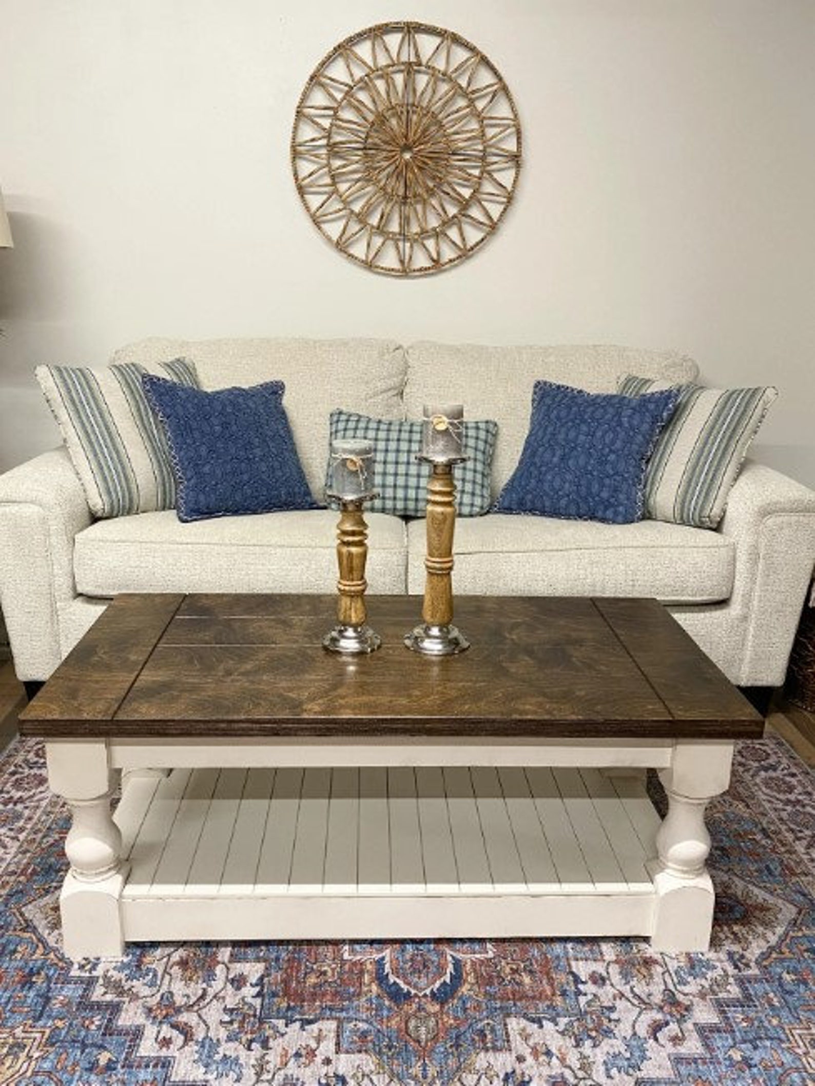 Rustic Baluster Rectangle Farmhouse Coffee Table Distressed Dark Brown ...